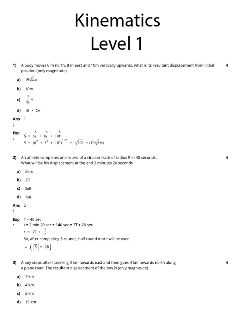 Kinematics Solved Sheet | PDF