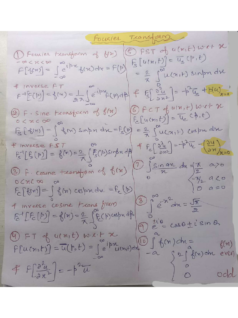 Formula Sheet Fourier Transform | PDF