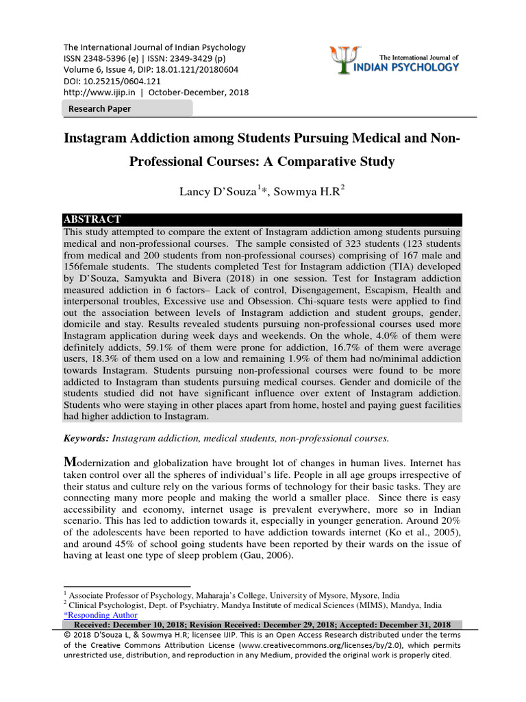 Instagram Addiction in Medical vs Non-Professions | PDF | Statistics ...