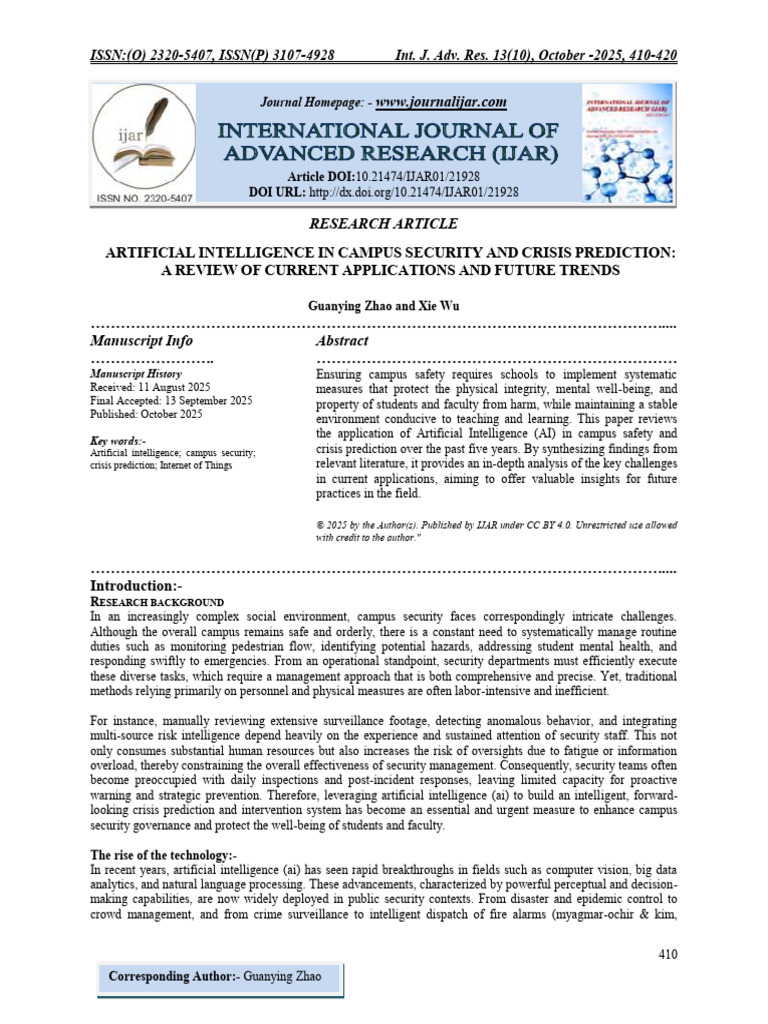 Artificial Intelligence in Campus Security and Crisis Prediction: A ...
