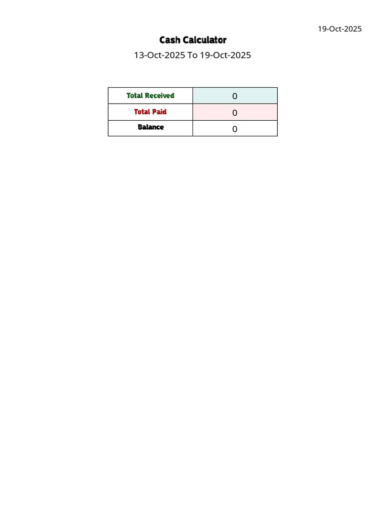 Cash Calculator 19 Oct 2025 | PDF