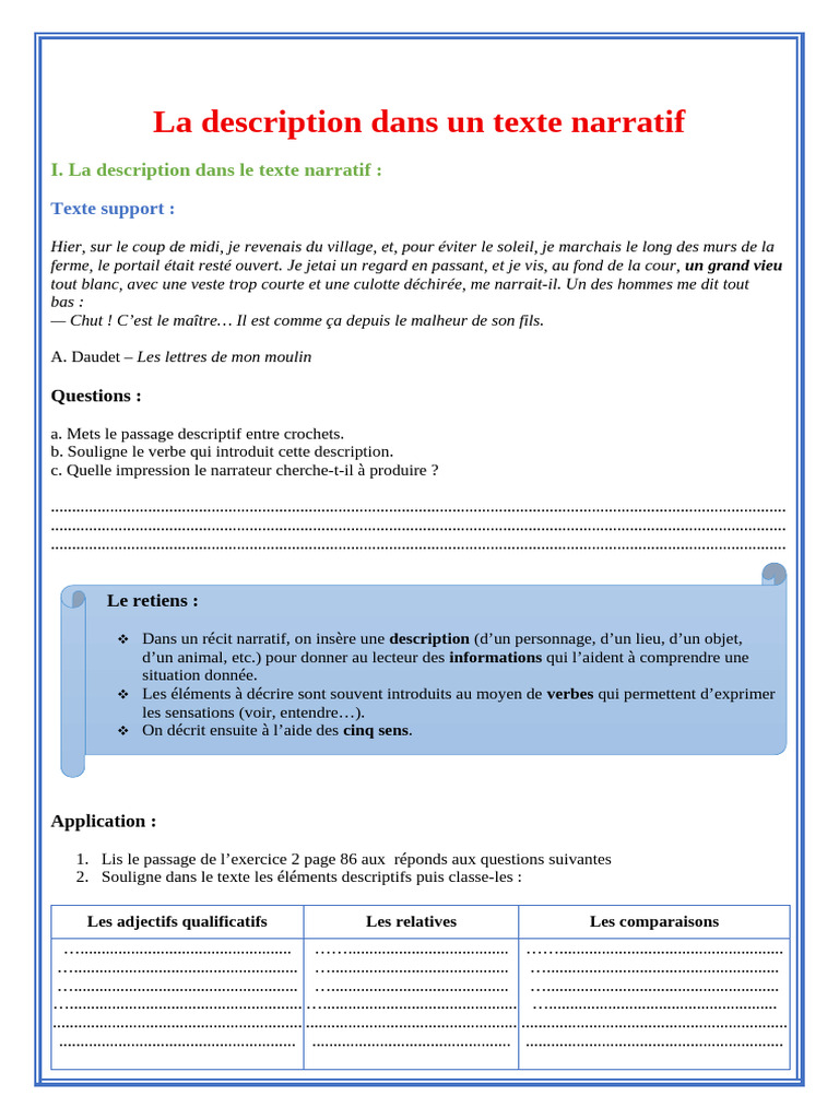 La description dans le texte narratif | PDF