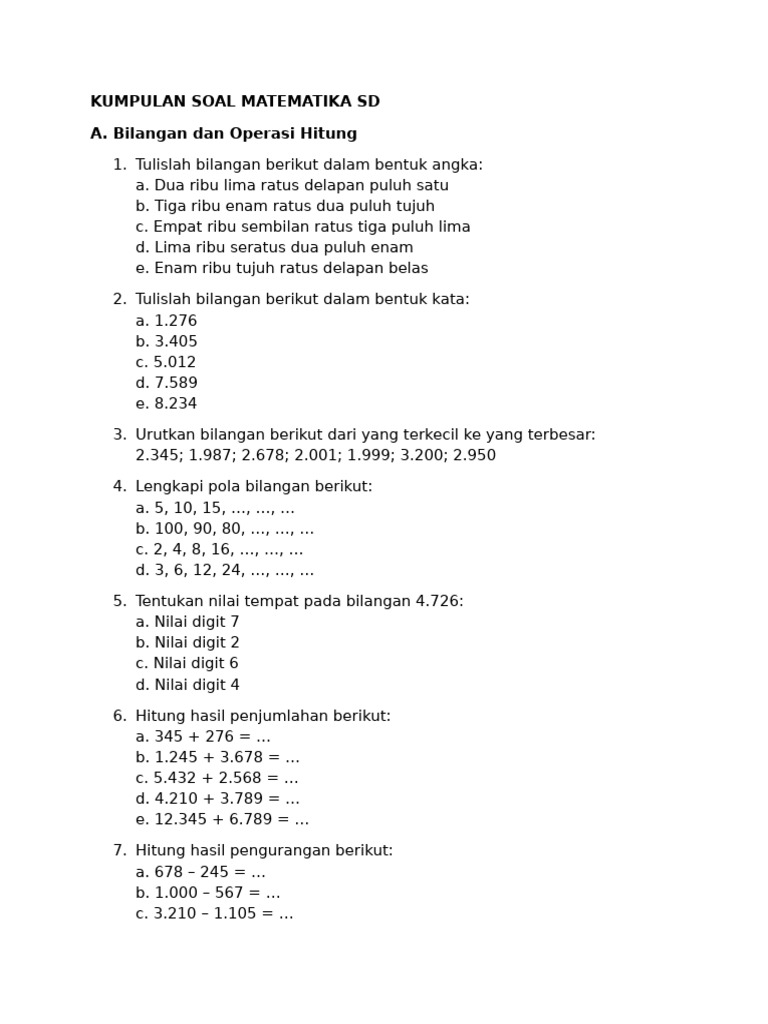 Kumpulan Soal Matematika SD | PDF