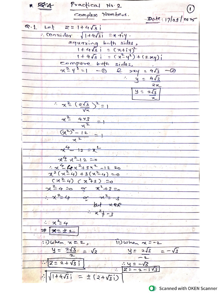 11 Practical No.2 Complex Numbers | PDF