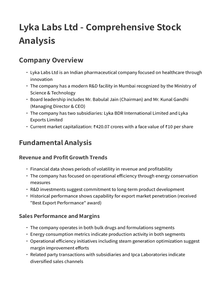 Lyka Labs LTD - Comprehensive Stock Analysis | PDF | Market Trend ...