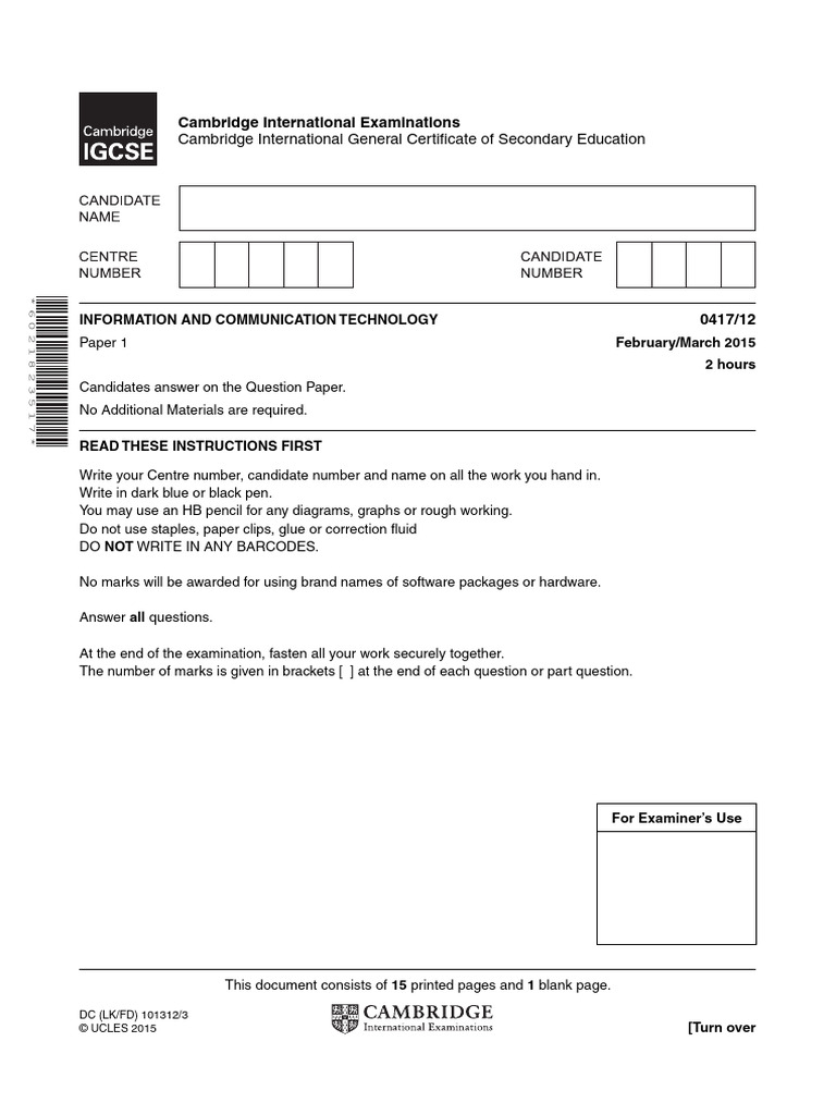 0417-ICT - Paper1 - PastPapers Booklet-2025 | PDF | Personal Computers ...