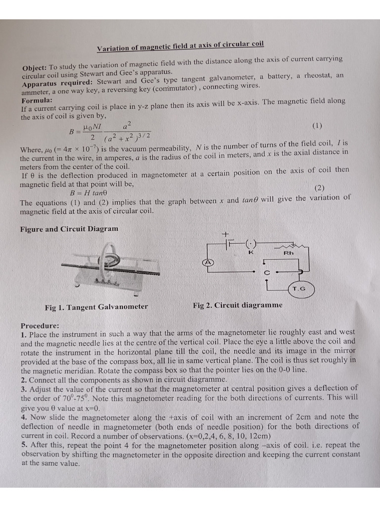 Variation of Magnetic Field at Axis of Circular Coil | PDF