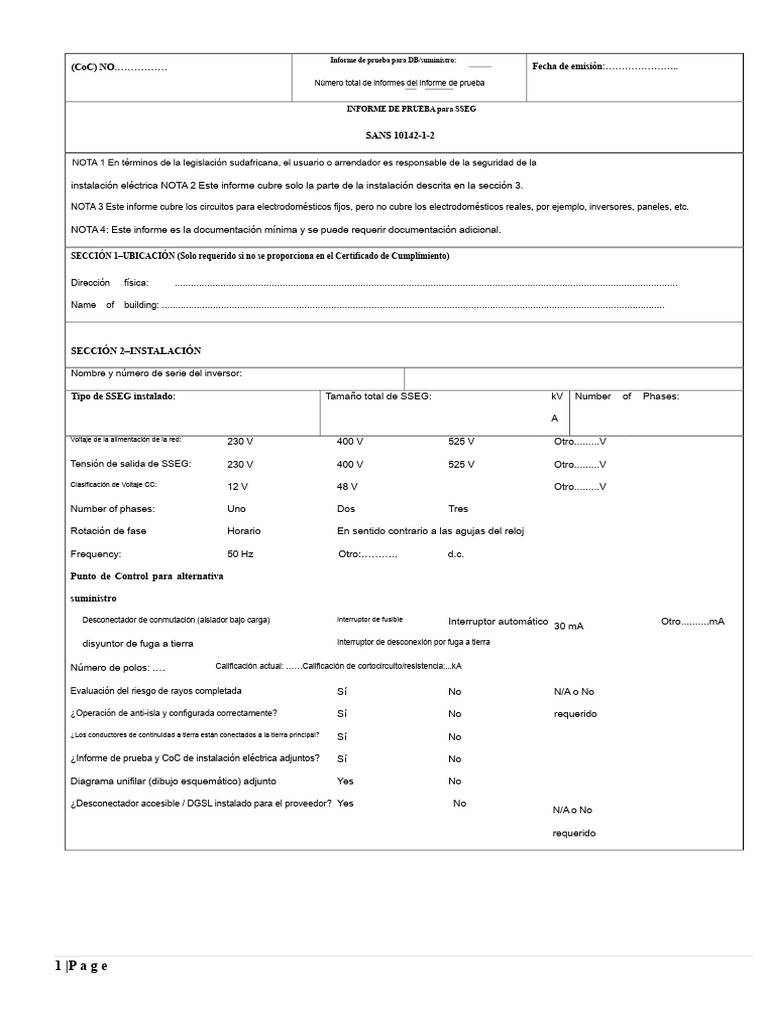 Informe de Prueba de Instalación SSEG | PDF | Corriente continua ...