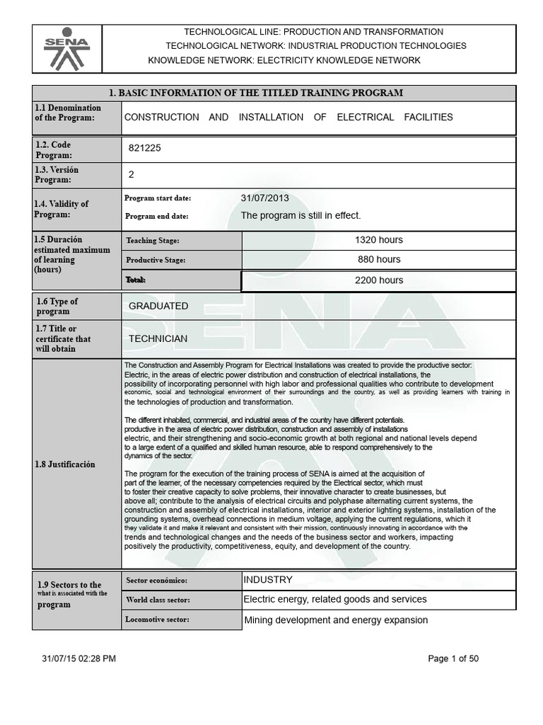 ELECTRICAL INSTALLATIONS ASSEMBLY PROGRAM | PDF | Electric Current ...