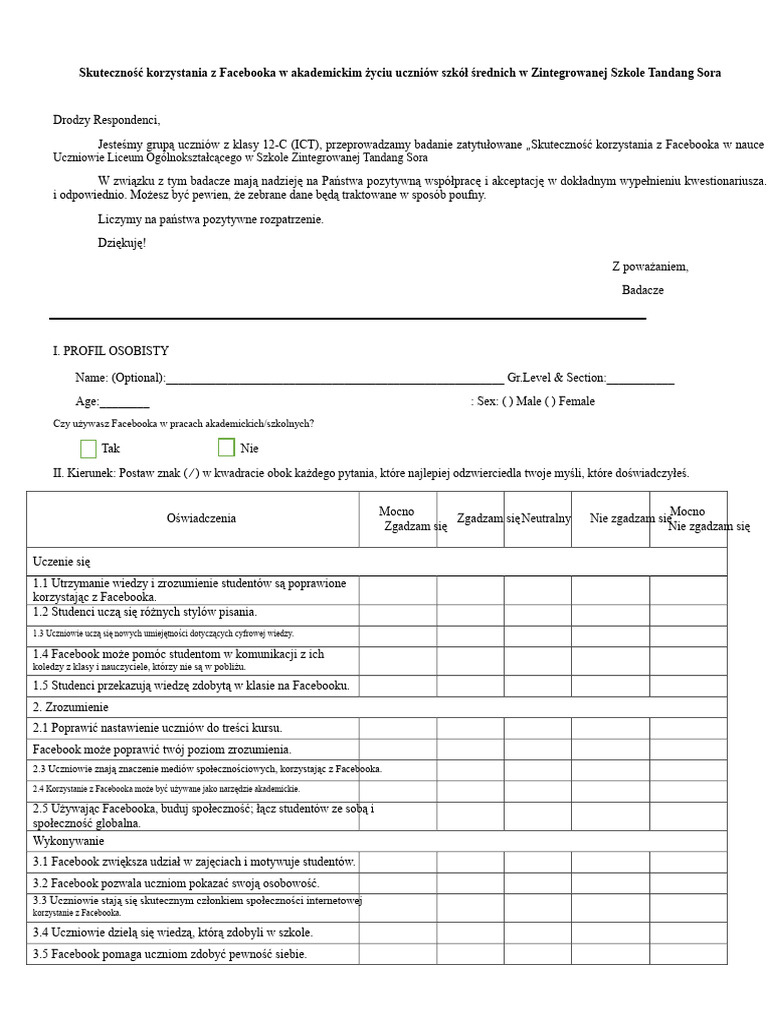 Kwestionariusz | PDF