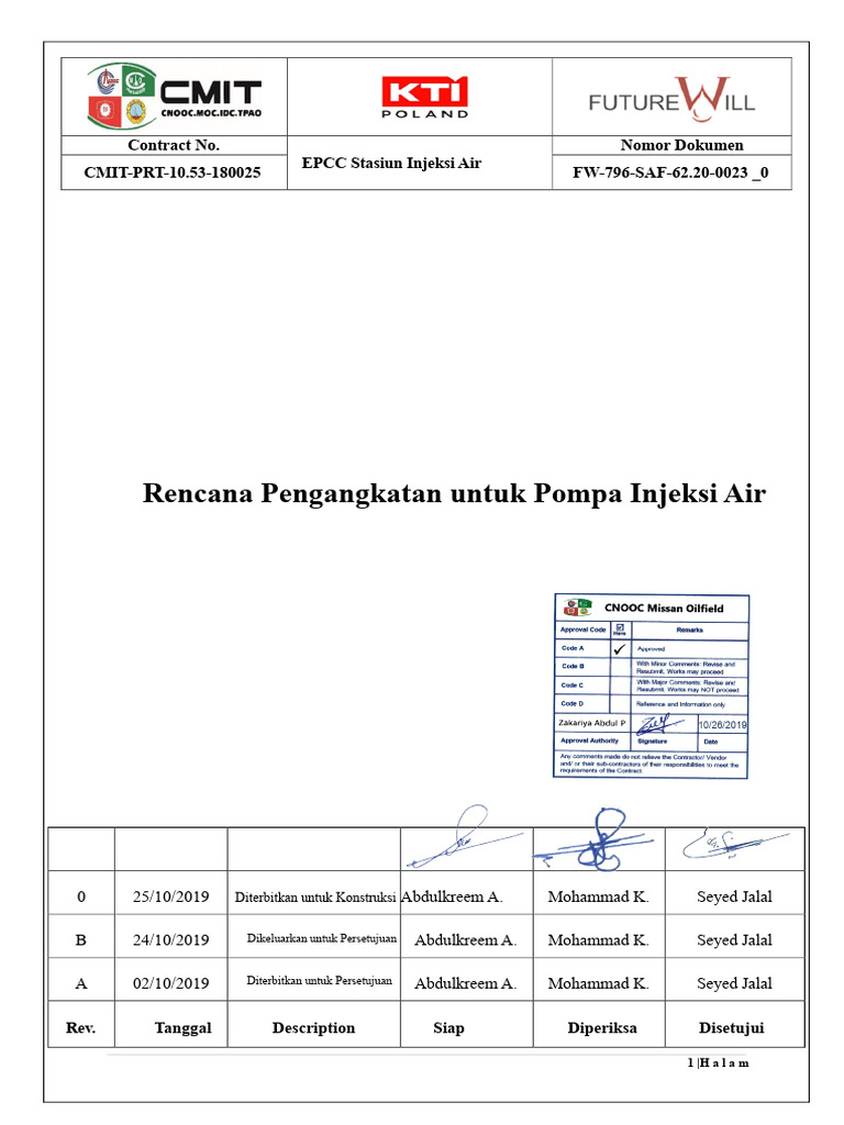 Rencana Pengangkatan Pompa Injeksi Air | PDF