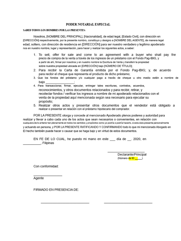 Poder Notarial Especial para Venta de Propiedad | PDF
