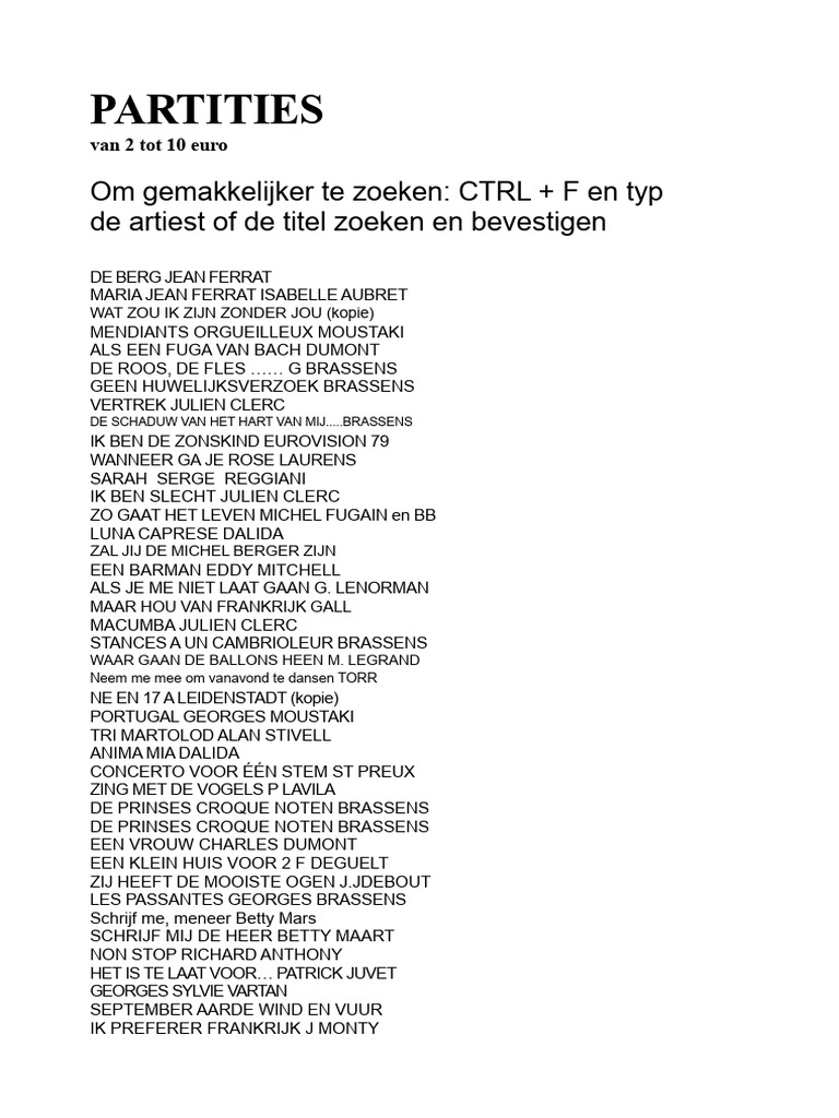 Lijst Partituren | PDF