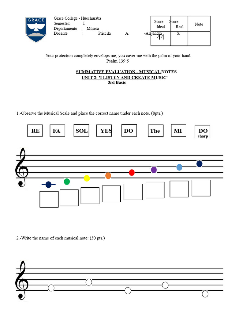 Music Test 3rd Grade | PDF