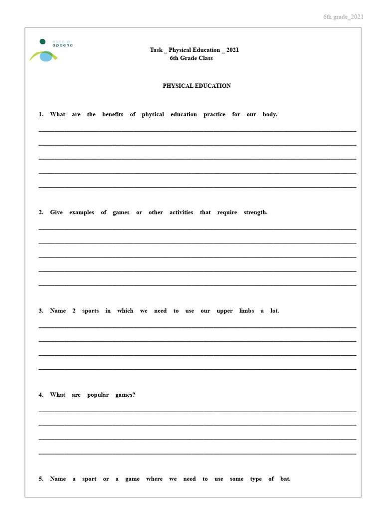 Physical Education Activity - 6th Grade | PDF | Chess Theory | Chess