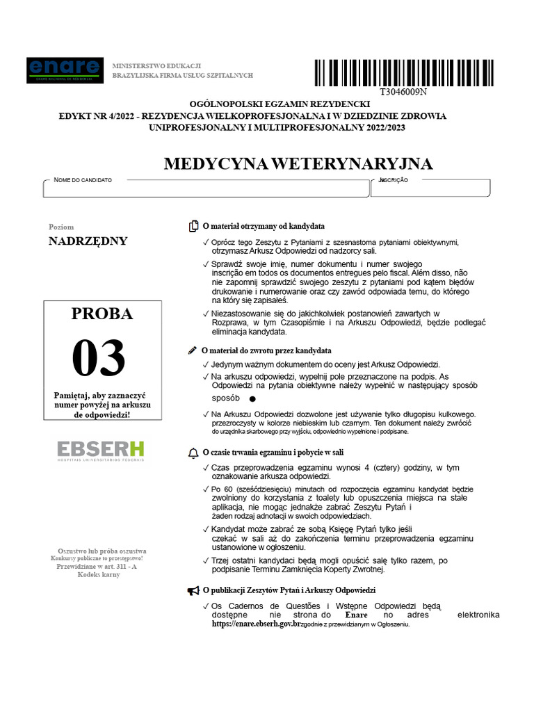 EGZAMIN 03 ENARE 2022 Odpowiedziany | PDF