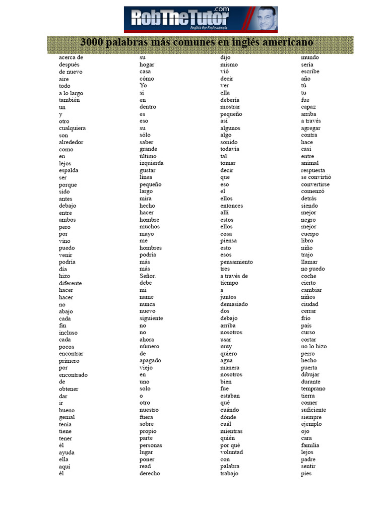 3000 Palabras Comunes en Inglés | PDF