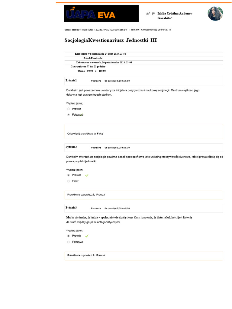 (SOCJOLOGIA) Kwestionariusz Jednostki III | PDF