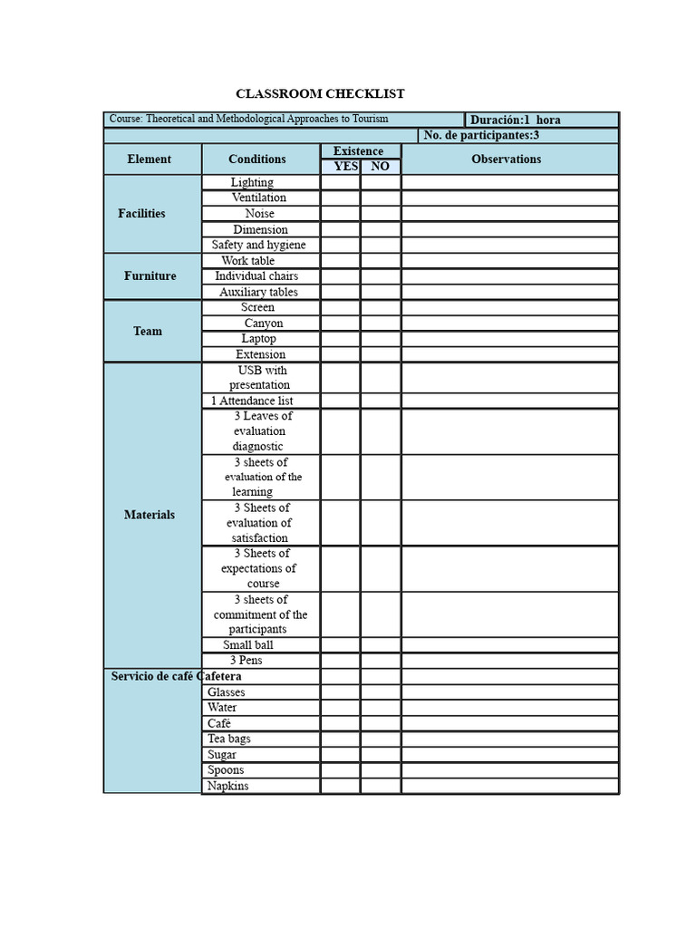 Classroom Checklist | PDF