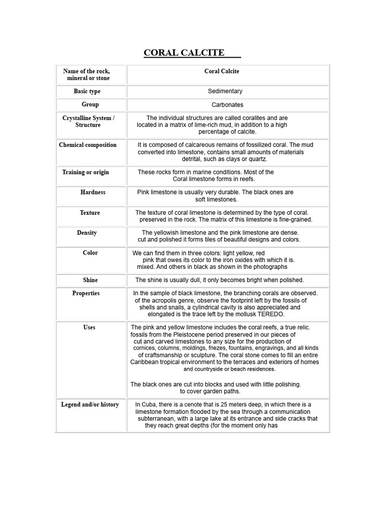 Coraline Calcite | PDF | Limestone | Materials