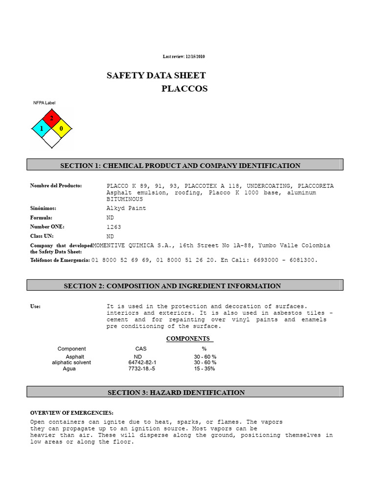 Safety Data Sheet Placo k89 | PDF | Materials
