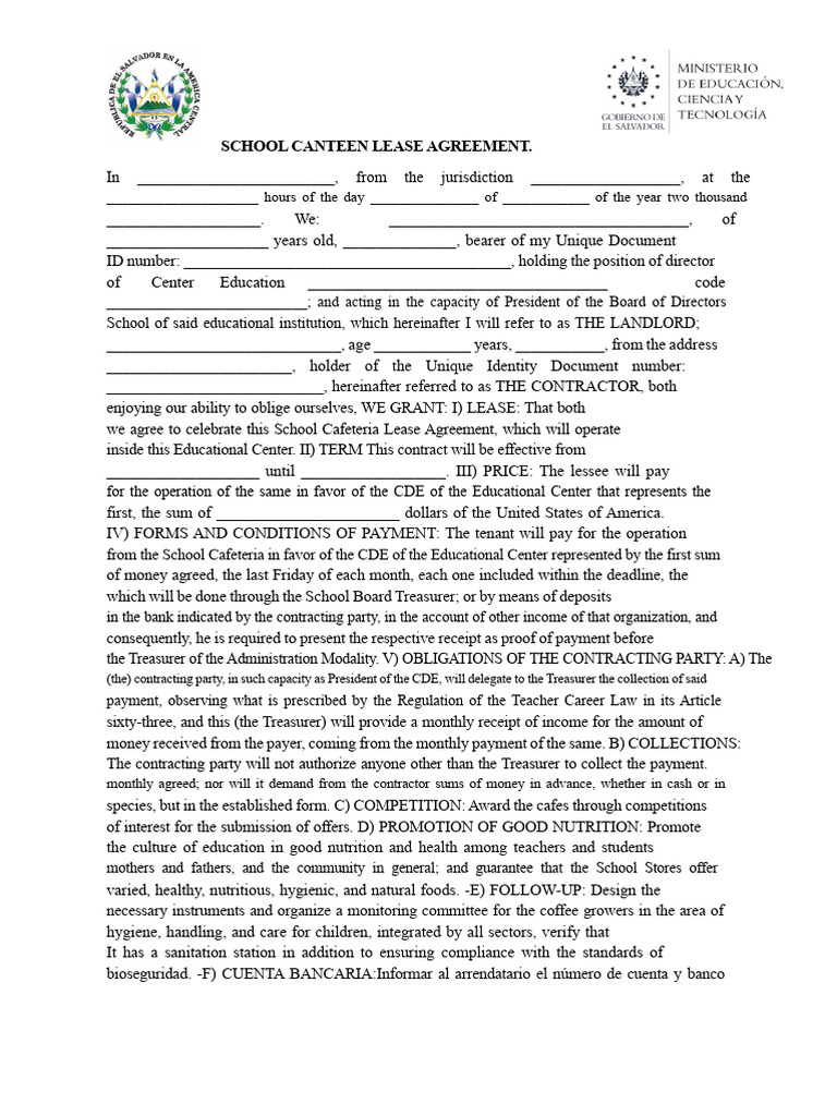 SCHOOL CAFETERIA LEASE CONTRACT 2023 Model DIGITAL - 230110 - 135305 ...