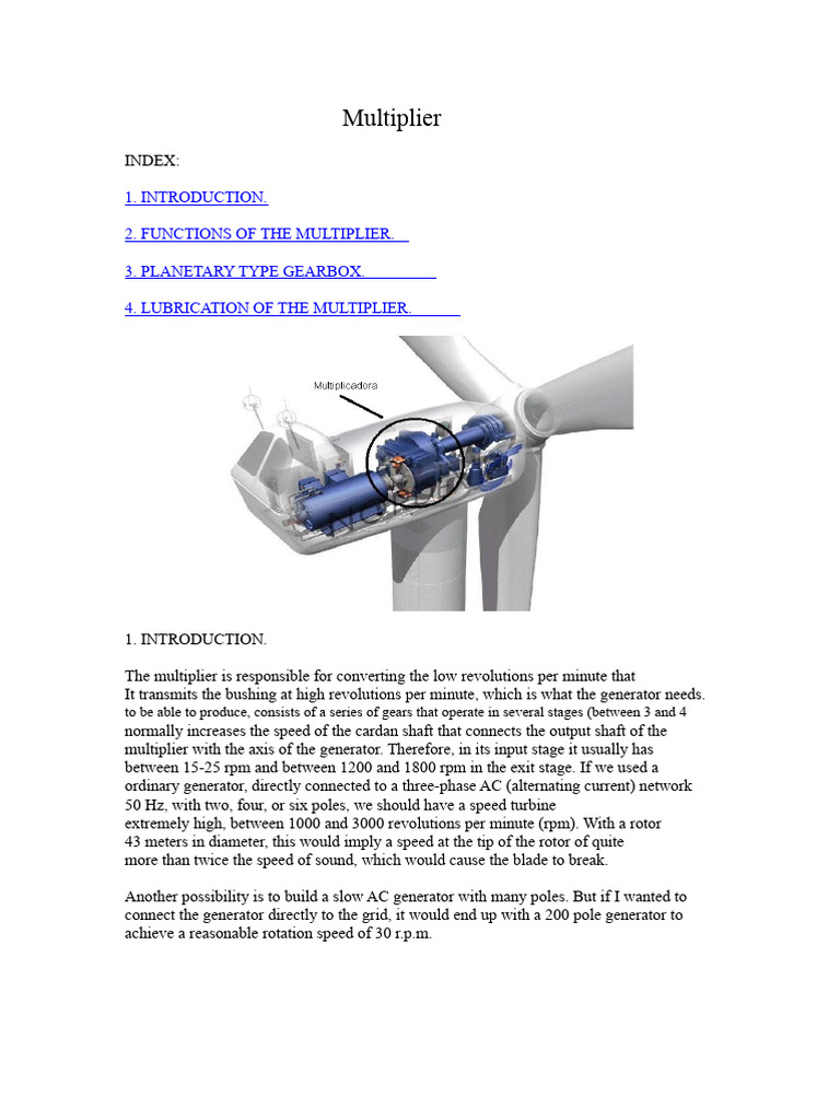 Wind Turbine Speed Multiplier Guide | PDF | Gear | Electric Generator