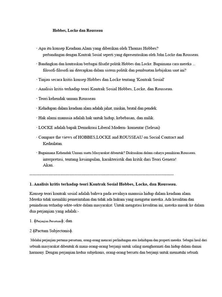 Hobbes, Locke Dan Rousseau | PDF