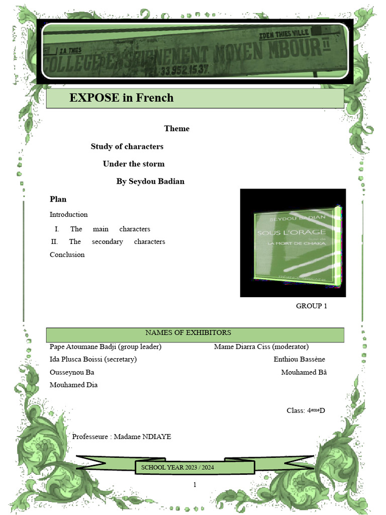 Characters in "Sous l'orage" Analysis | PDF