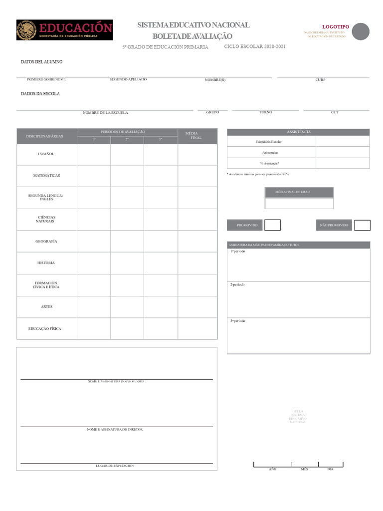 PRIMÁRIA Boleta 5º Ano | PDF