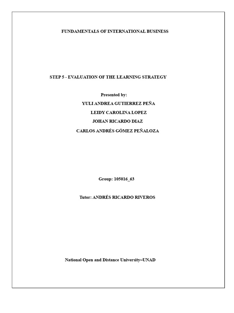 Fundamentals of International Business Step 5 - Evaluation of The ...