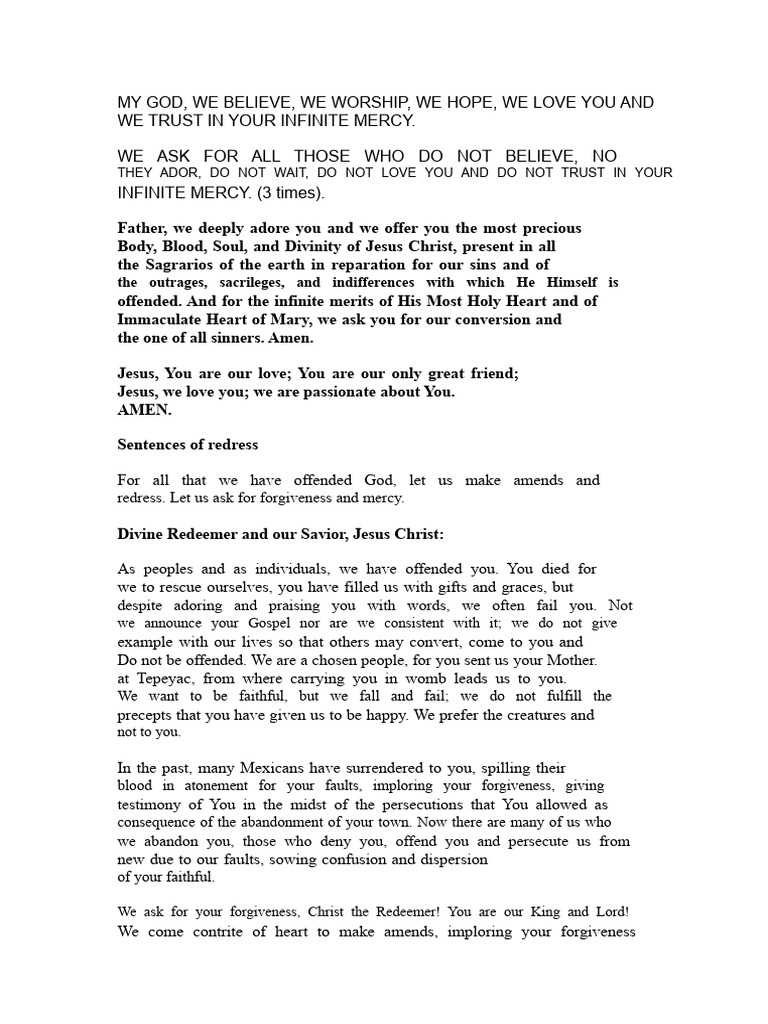 Act of Reparation To The Most Holy Sacrament | PDF | Eucharist | Mary ...