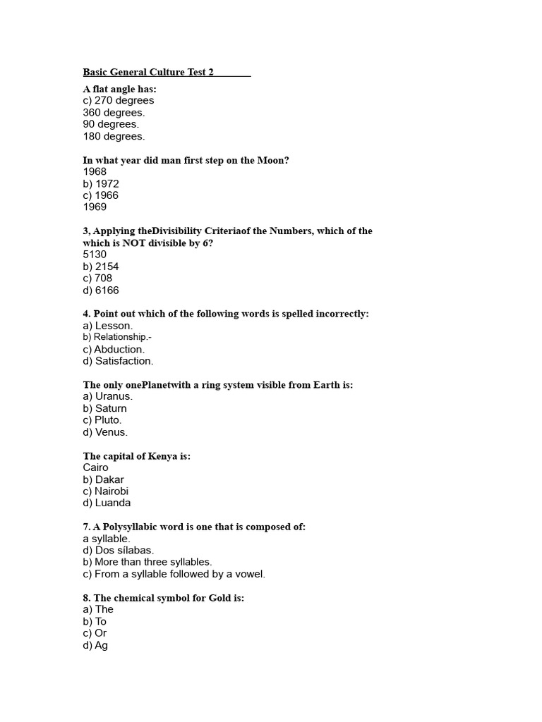General Culture Quiz Questions & Answers | PDF