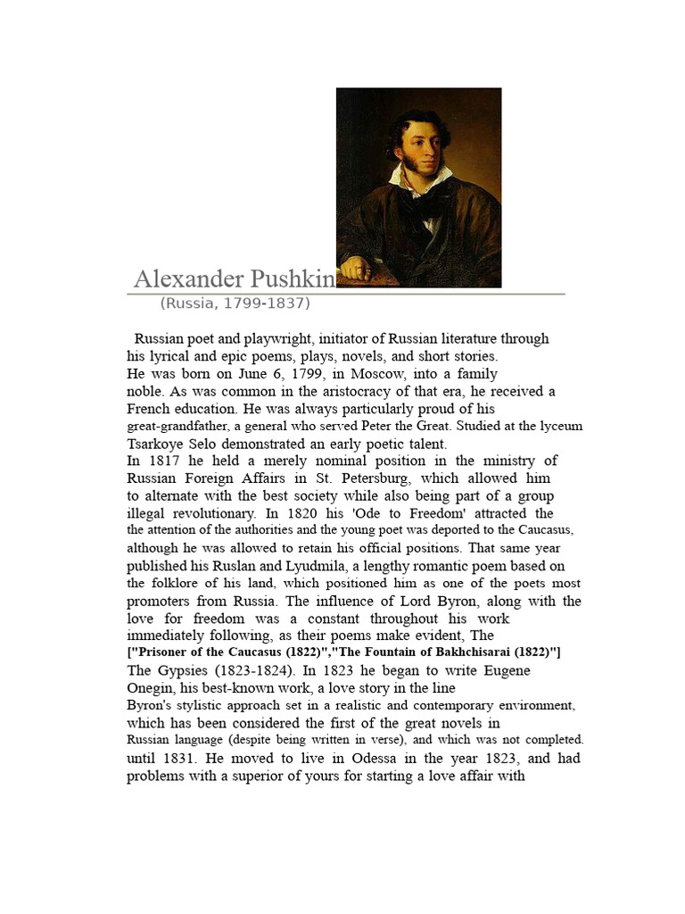 Alexander Pushkin: Life and Legacy | PDF | Alexander Pushkin