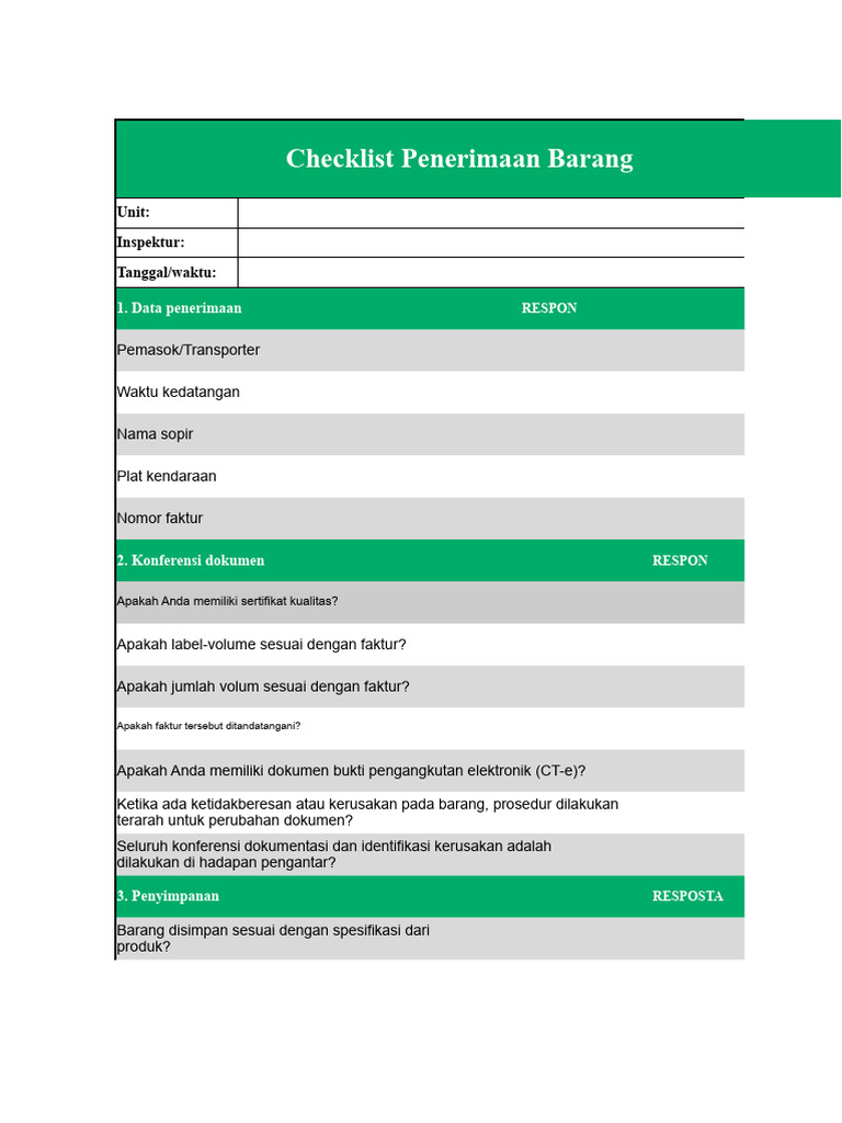 Checklist Penerimaan Barang dan Penyimpanan | PDF