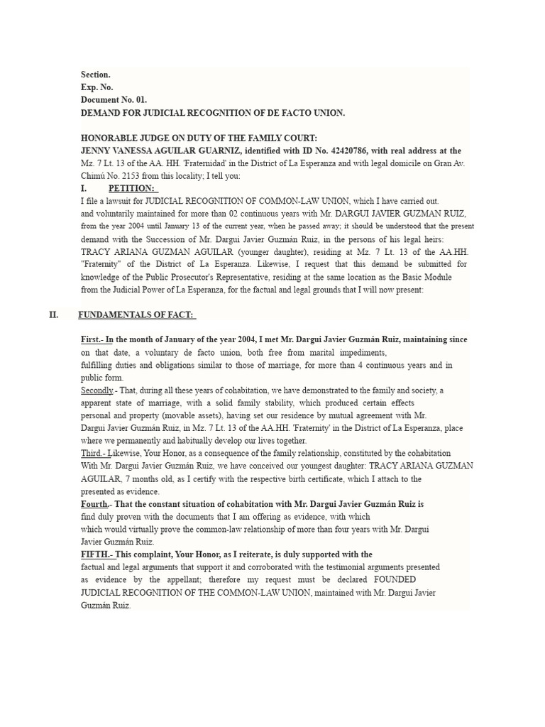Judicial Recognition of De Facto Union | PDF | Marriage | Common Law