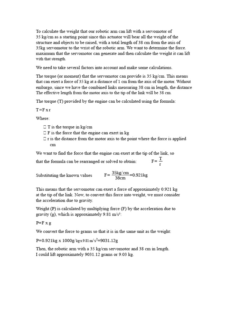 To Calculate The Weight That A Robotic Arm Can Lift With A 35 KG ...