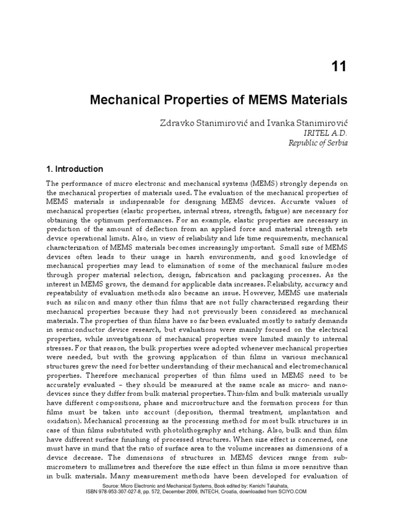 InTech-Mechanical Properties of Mems Materials | PDF | Strength Of Materials ...