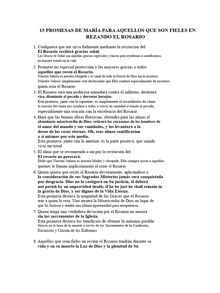 Promesas de María para quienes rezan el Rosario | PDF | Rosario | Oración
