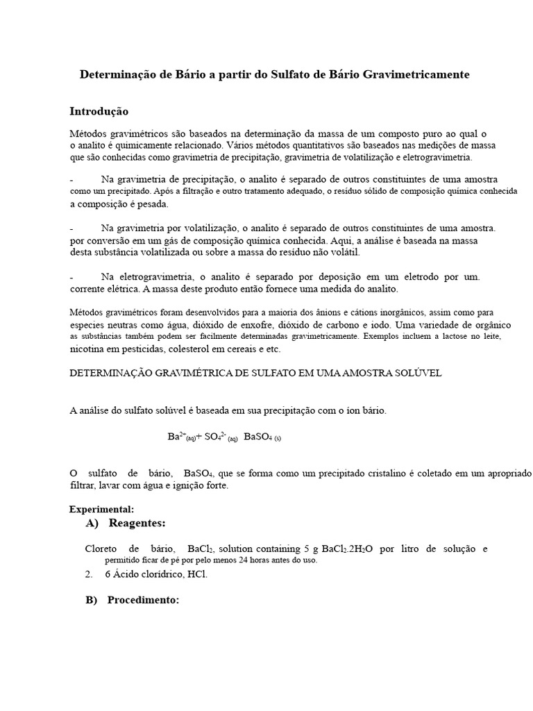 Determinação Gravimétrica de Bário | PDF | Química | Substancias químicas