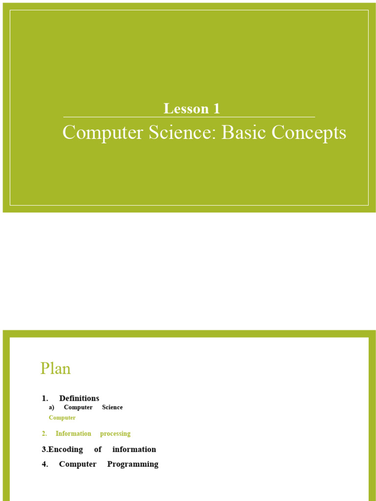 Computer Science Course L1 - Lesson 1 | PDF | Information | Computer ...
