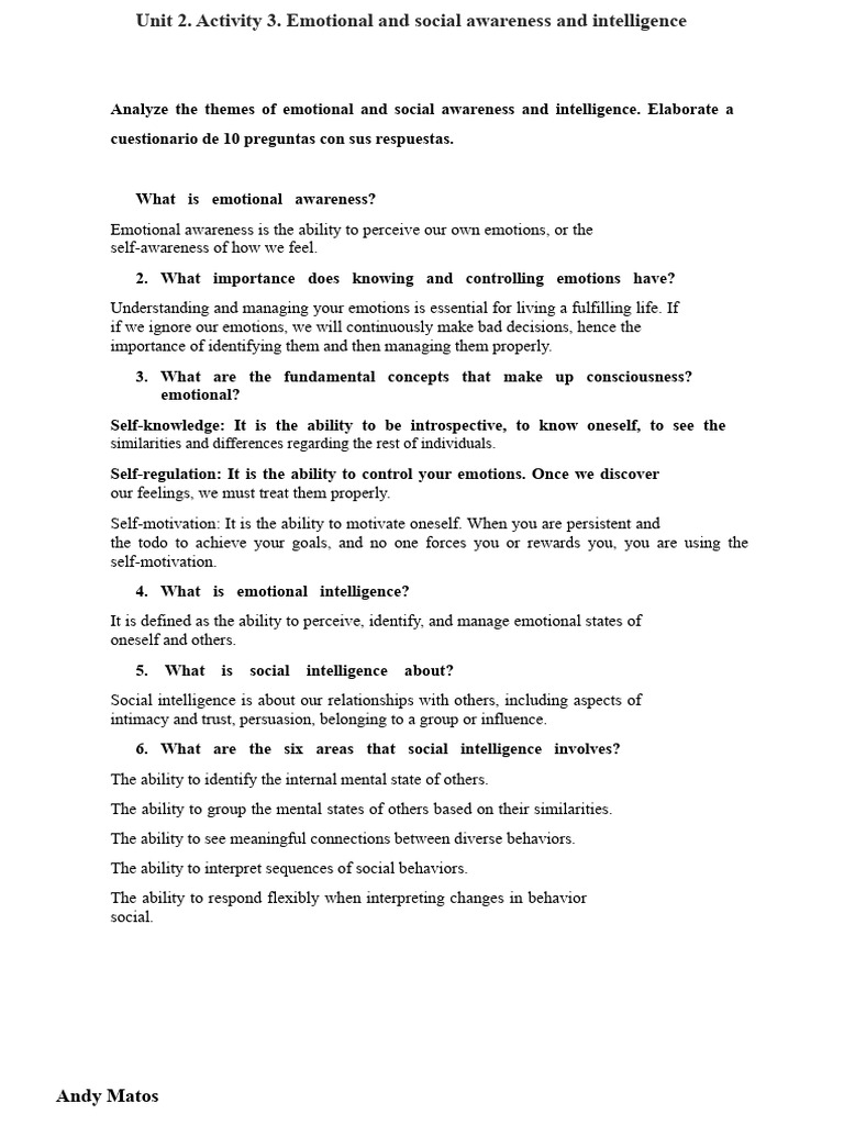 Matos Andy Awareness and Emotional and Social Intelligence | PDF ...