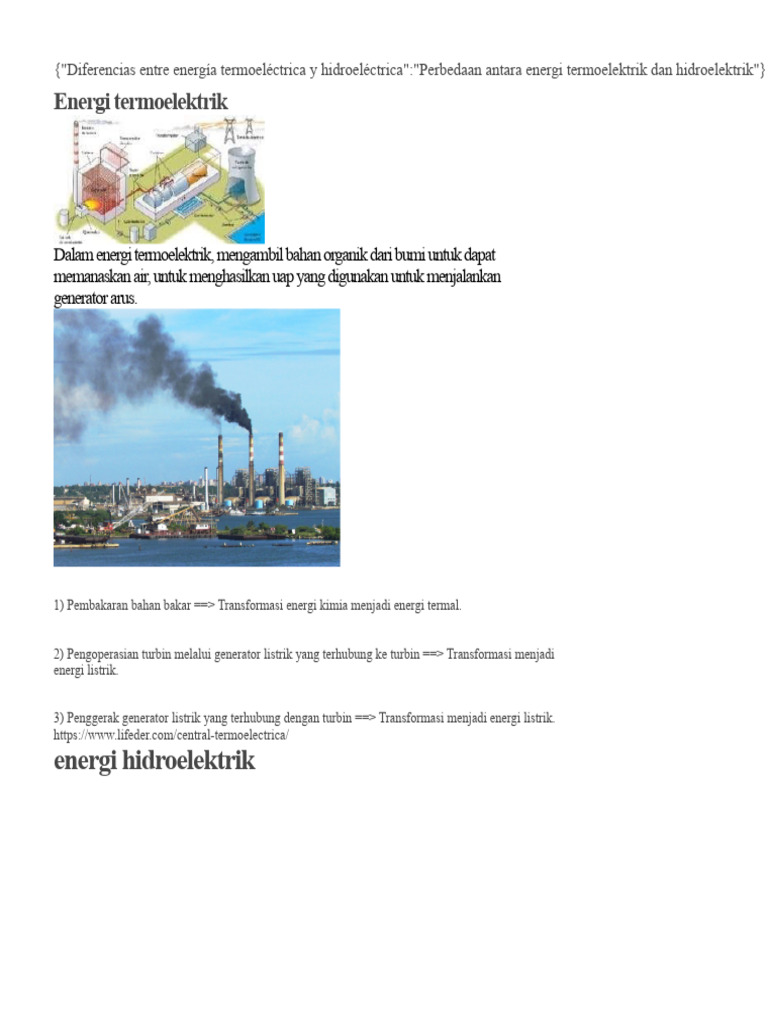 Perbandingan Energi Termoelektrik dan Hidroelektrik | PDF