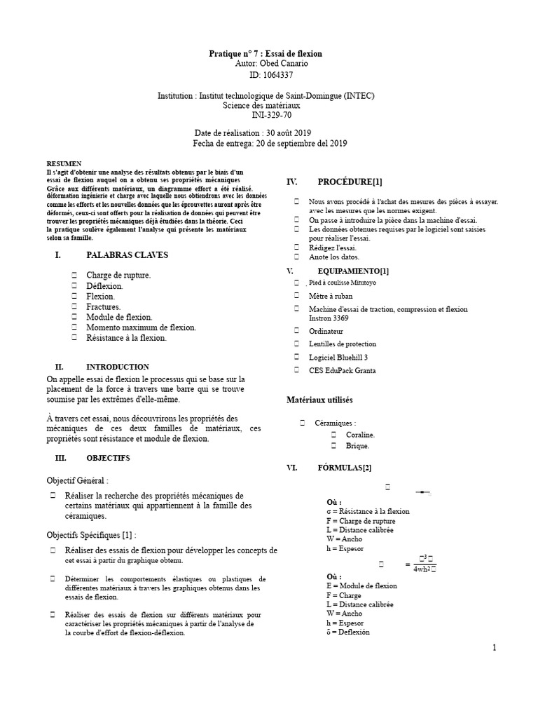 Essai de flexion : analyse des matériaux | PDF | Résistance des ...