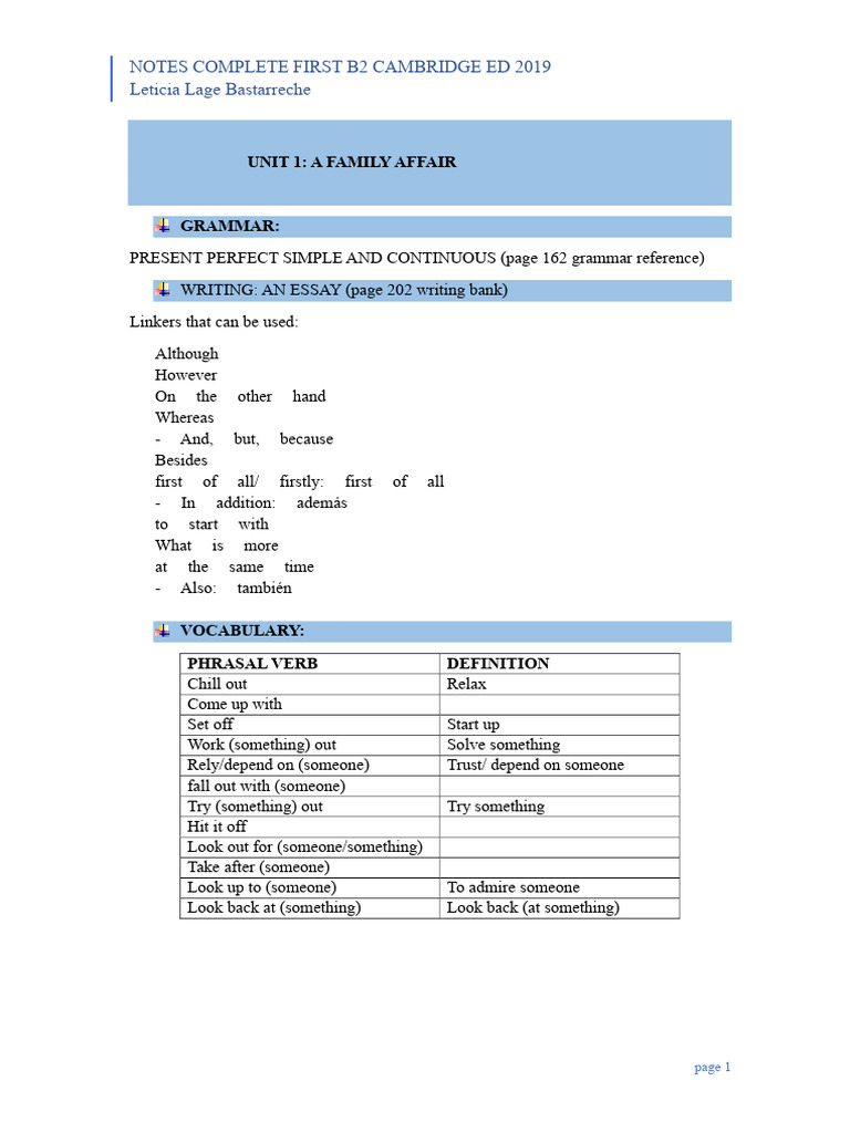 B2 Cambridge Exam Notes 2019 | PDF | English Language | Linguistics