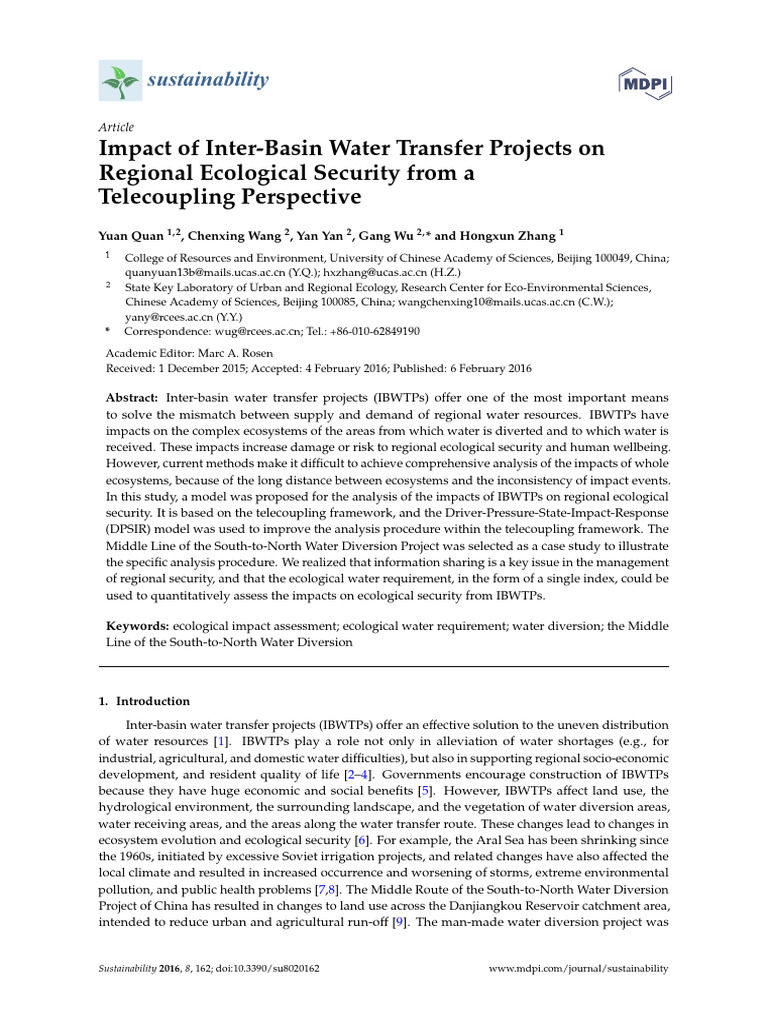 Ecological Security Impacts of Water Transfers | PDF | Ecology | Ecosystem