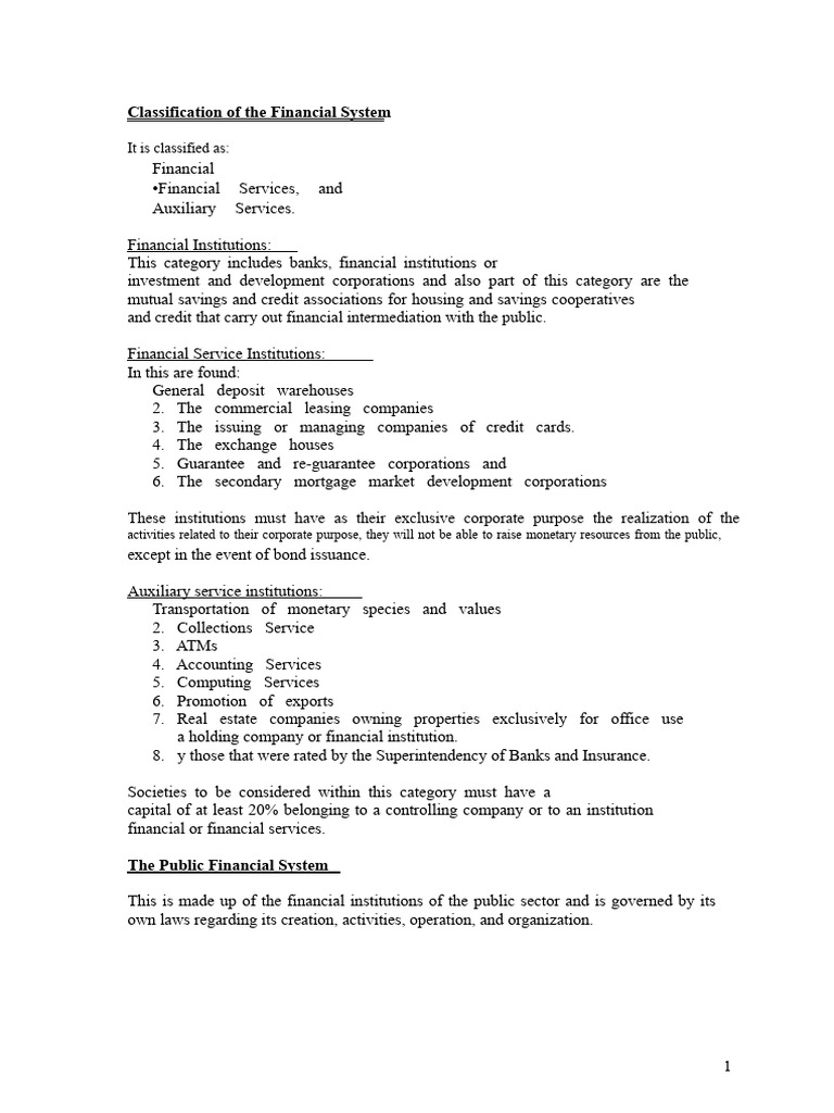 Financial System Classification Overview | PDF | Banks | Securitization