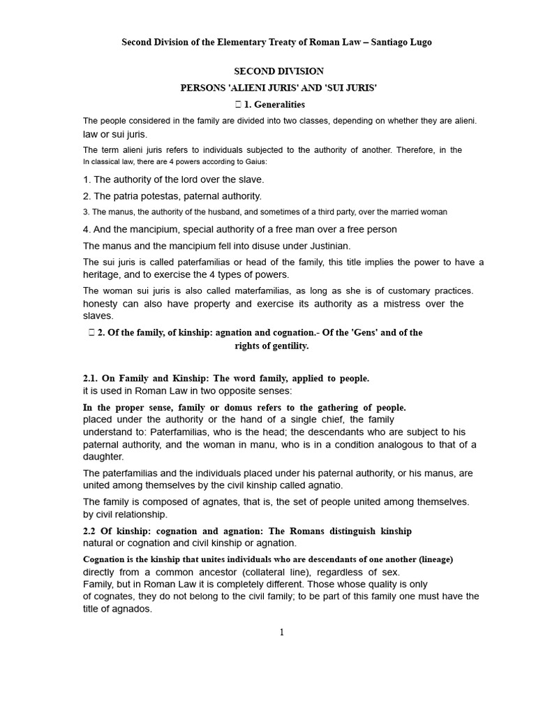 Roman Law: Persons 'Alieni Juris' & 'Sui Juris' | PDF | Marriage ...