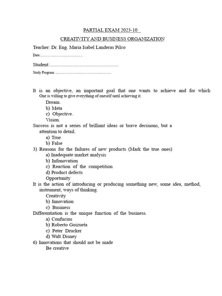 Creativity Exam | PDF