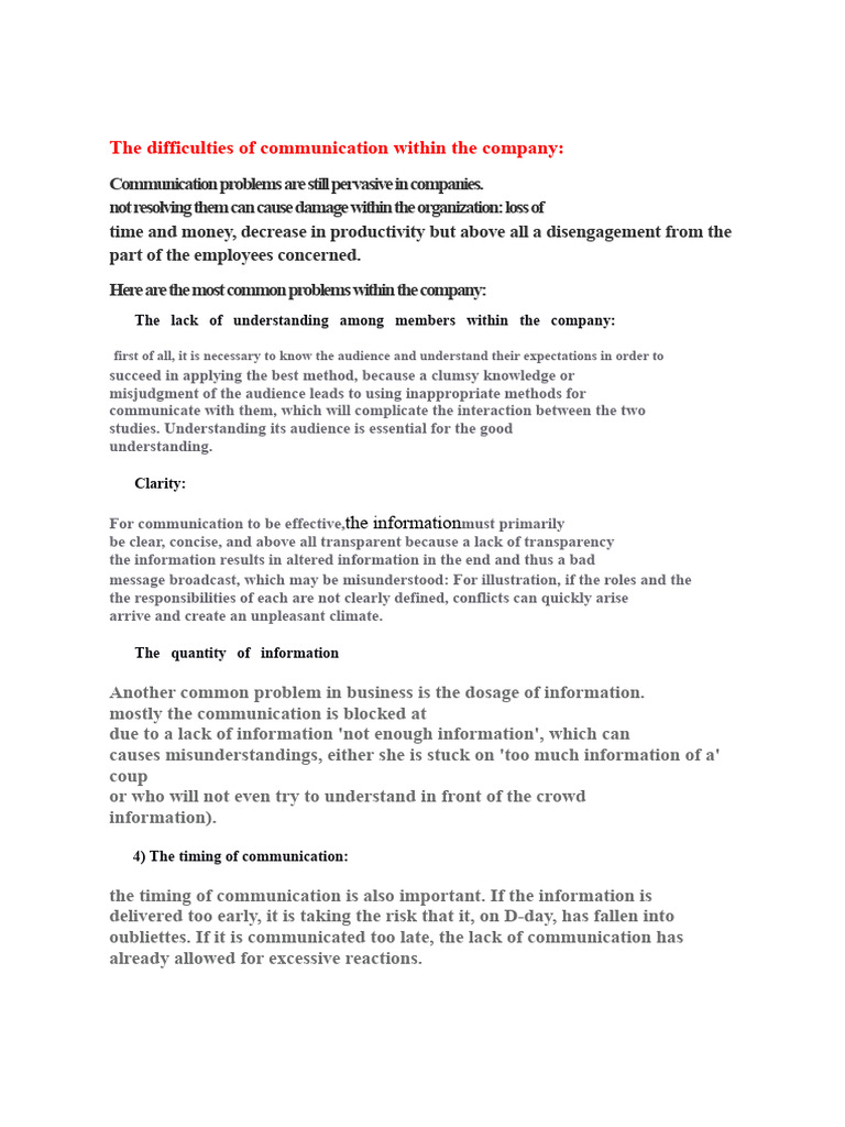 The Difficulties of Communication Within the | PDF | Communication ...